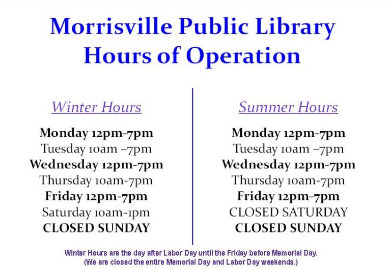 Hours – Morrisville Public Library